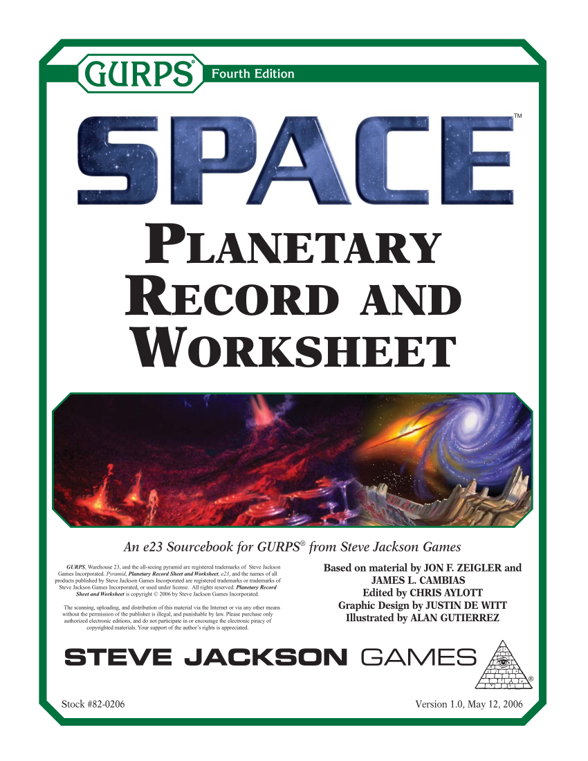GURPS Space: Planetary Record and Worksheet | Warehouse 23